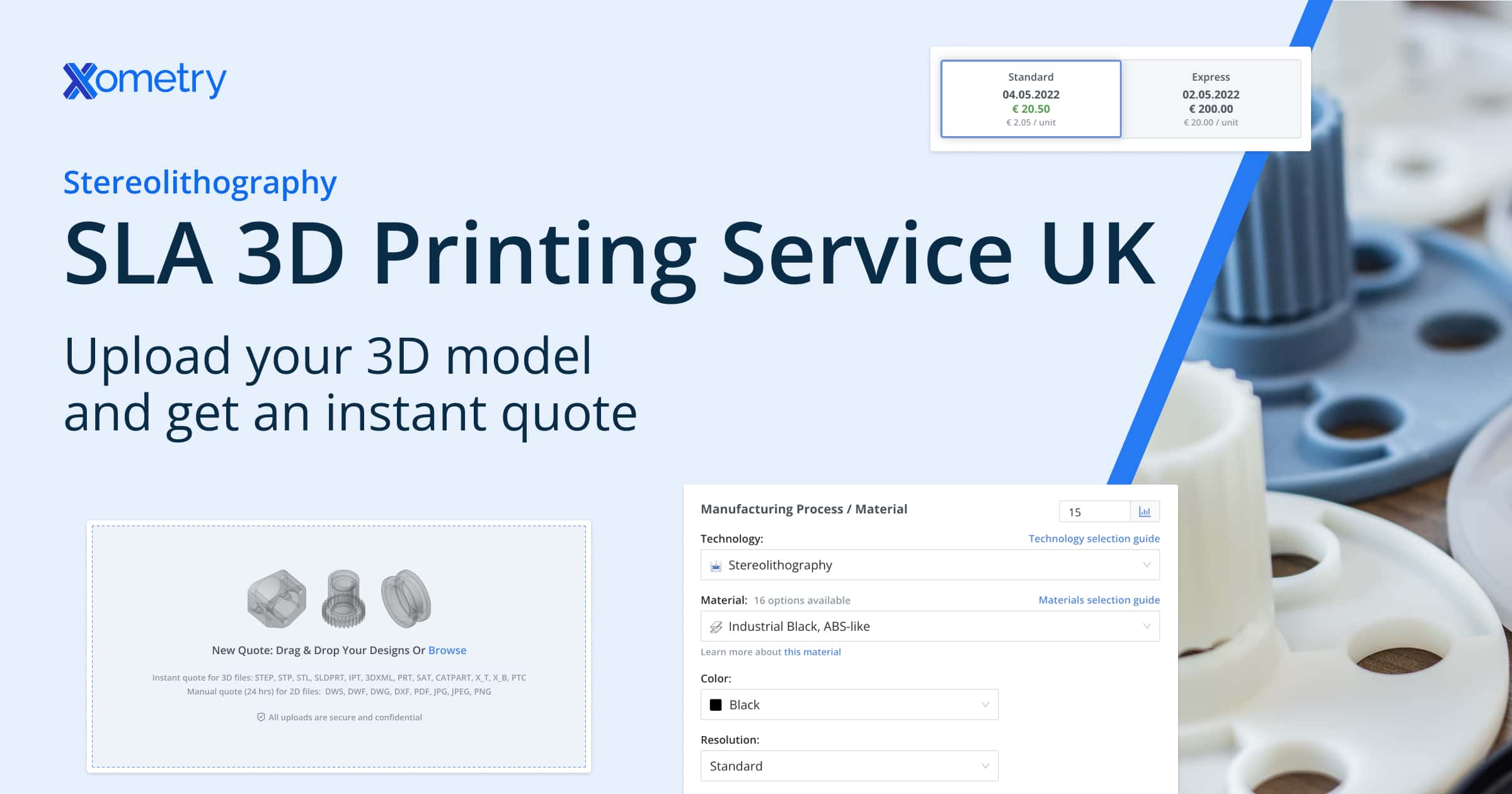 SLA 3D Printing Services UK | Free Delivery | Xometry UK
